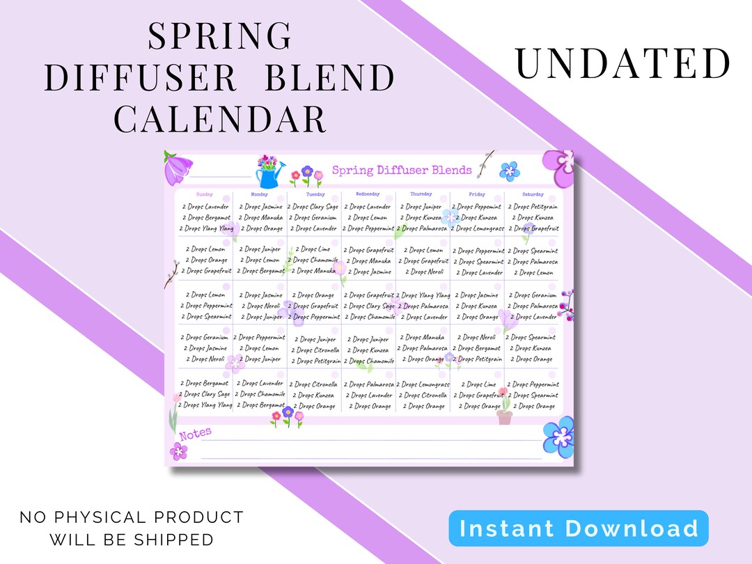 Spring Diffuser Blends Monthly Calendar | Diffusing Calendar ...