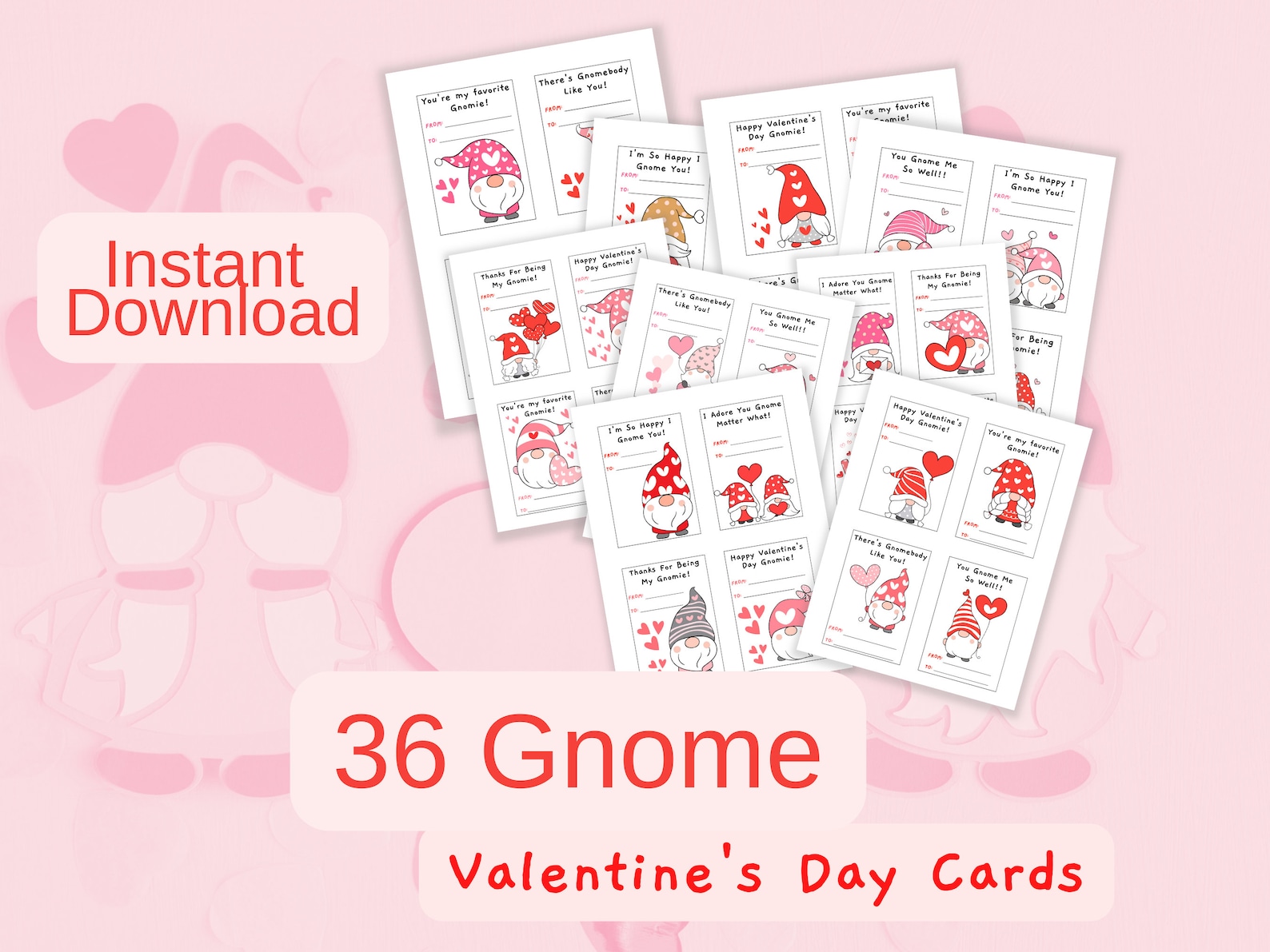 Printable Gnome Valentine's Day Cards-instant Download-cute Valentine's ...