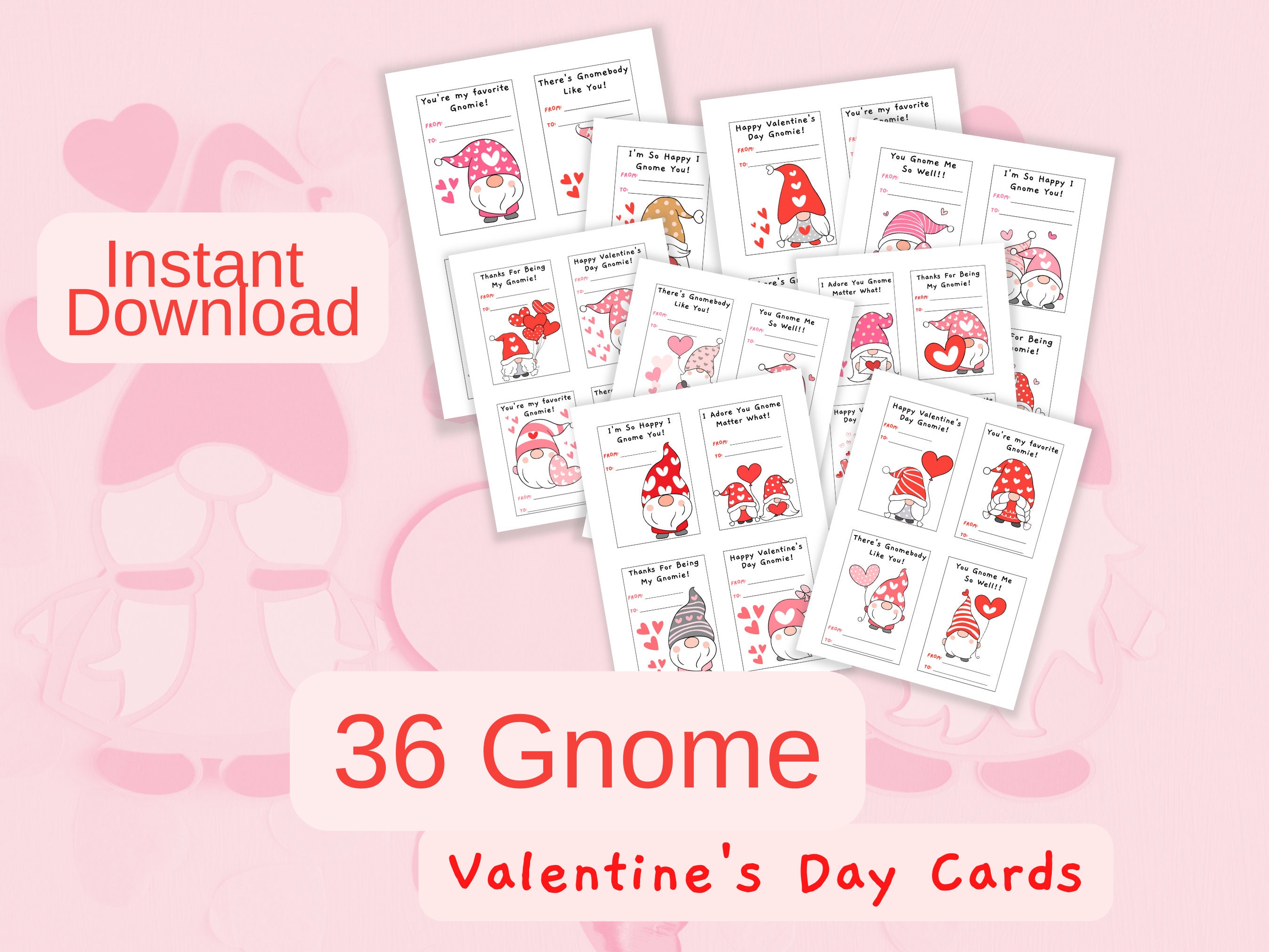 Printable Gnome Valentine's Day Cards-instant Download-cute Valentine's ...