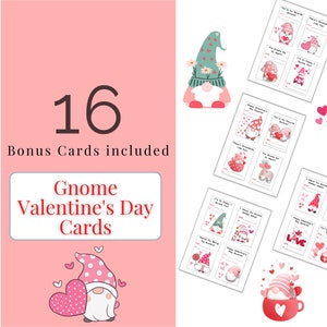 Printable Gnome Valentine's Day Cards-instant Download-cute Valentine's ...