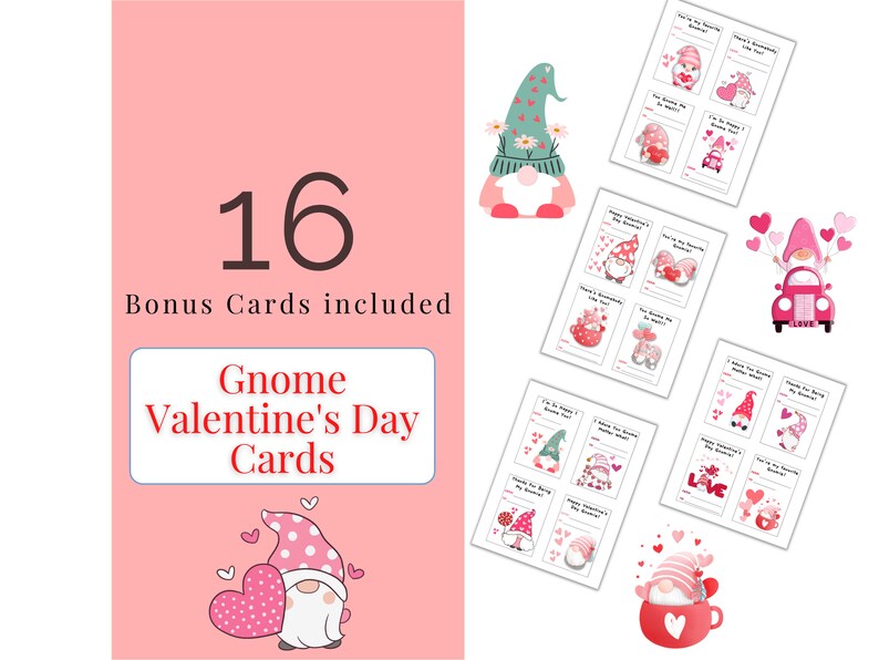 Printable Gnome Valentine's Day Cards-instant Download-cute Valentine's ...