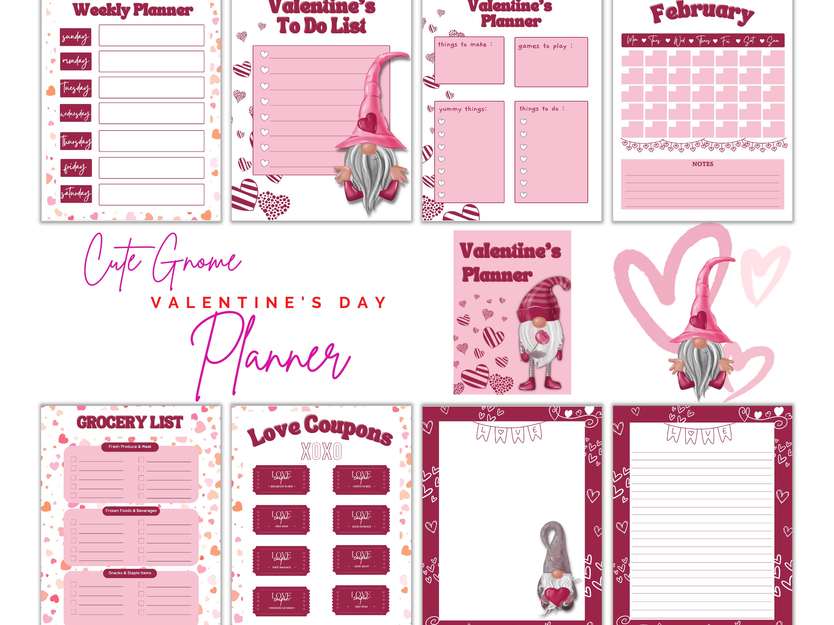 Cute Gnome Valentine's Day Planner, Valentine's Day Cards, Valentine's ...