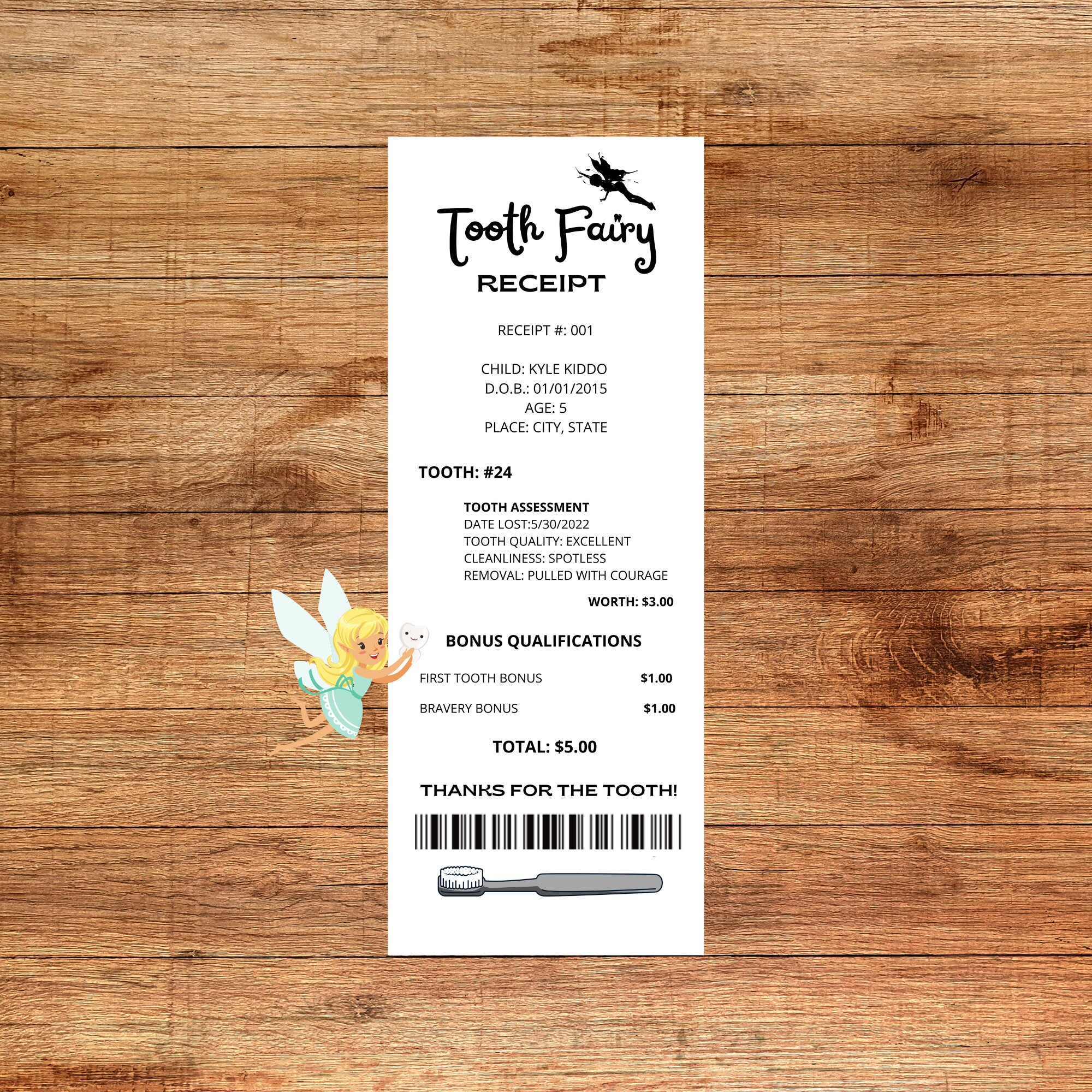 INSTANT EDITABLE + PRINTABLE - Official Tooth Fairy Receipt With First ...