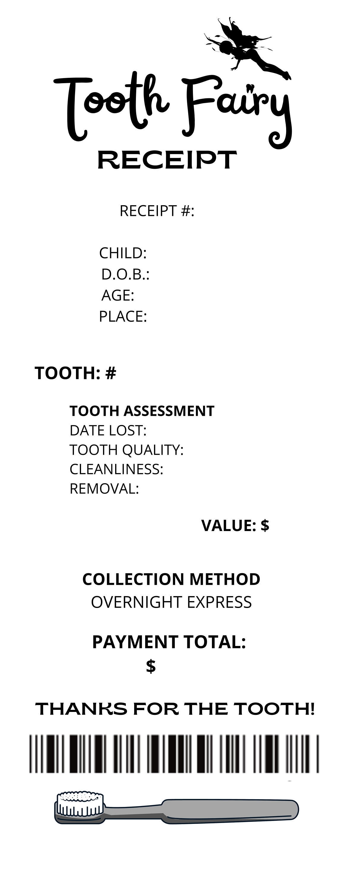 INSTANT EDITABLE + PRINTABLE - Official Tooth Fairy Receipt, Tooth ...