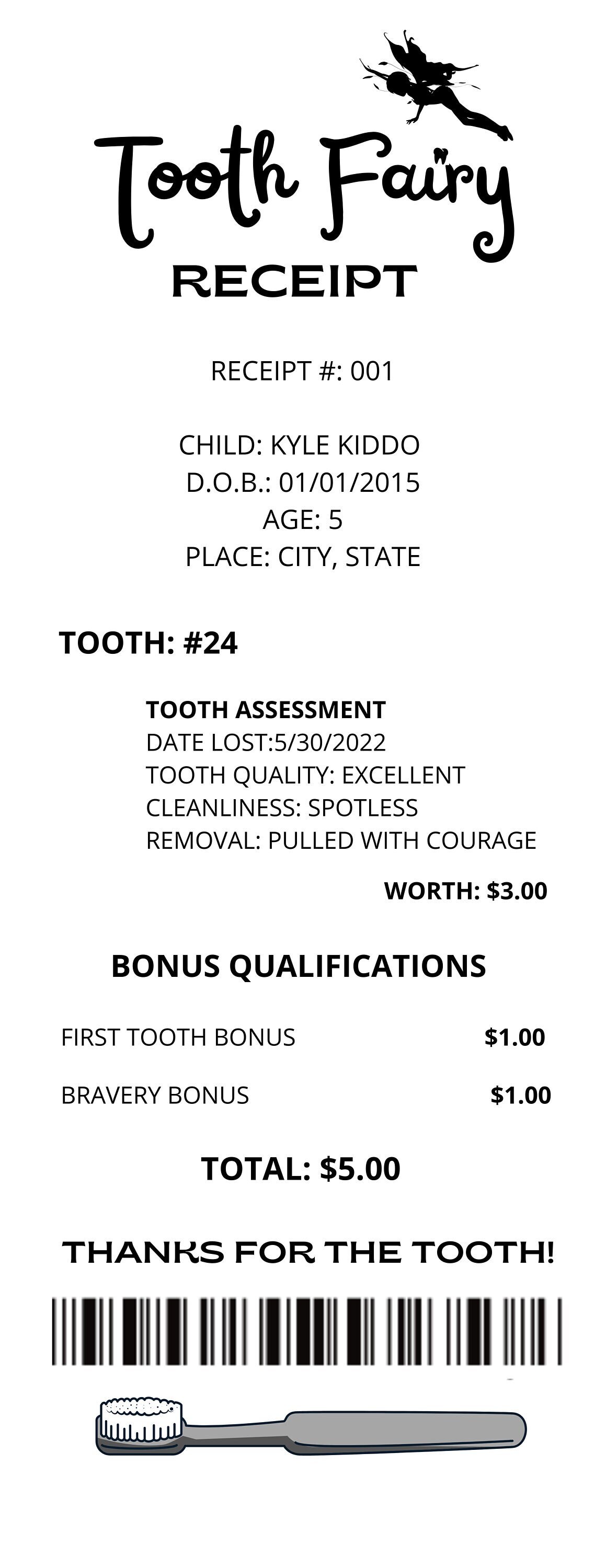 INSTANT EDITABLE + PRINTABLE - Official Tooth Fairy Receipt With First ...