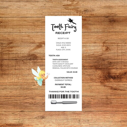 INSTANT EDITABLE PRINTABLE Official Tooth Fairy Receipt - Etsy