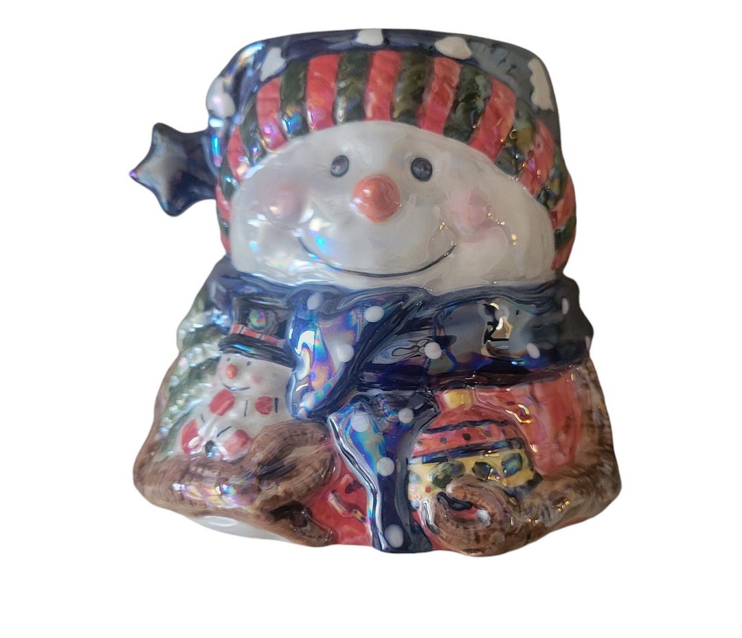 Christmas Jolly Snowman Ceramic Candle Style Eyes by Baum Bros Never ...