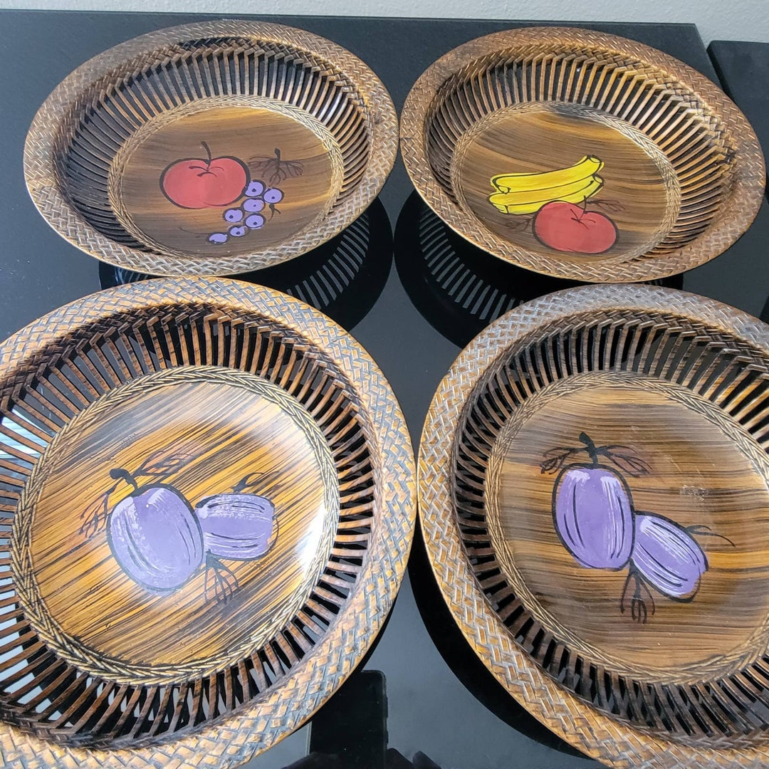 Set of 4 Apco Japan Plastic Lacquered Lattice Open Fruit Bowls Signed ...