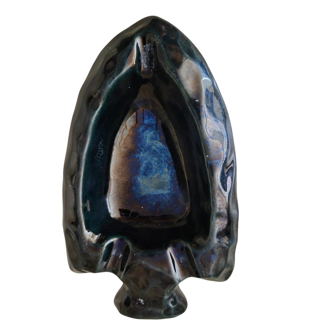 Vintage Frankoma Arrowhead Ashtray | Shiny Black Ceramic Dish | Retro ...