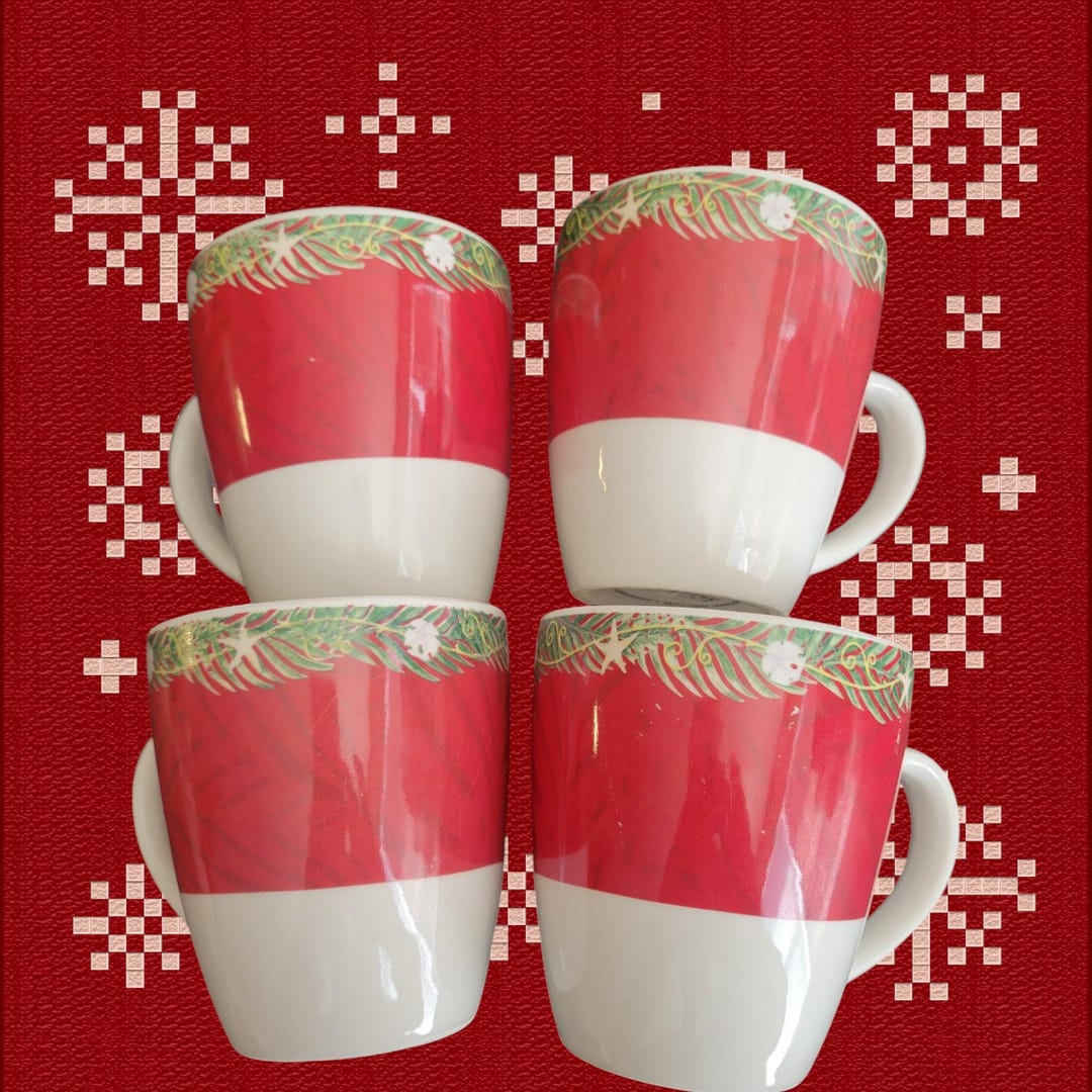 Vintage Oneida Christmas Palm Tree Cups Mugs Sand Dollars Starfish Set ...