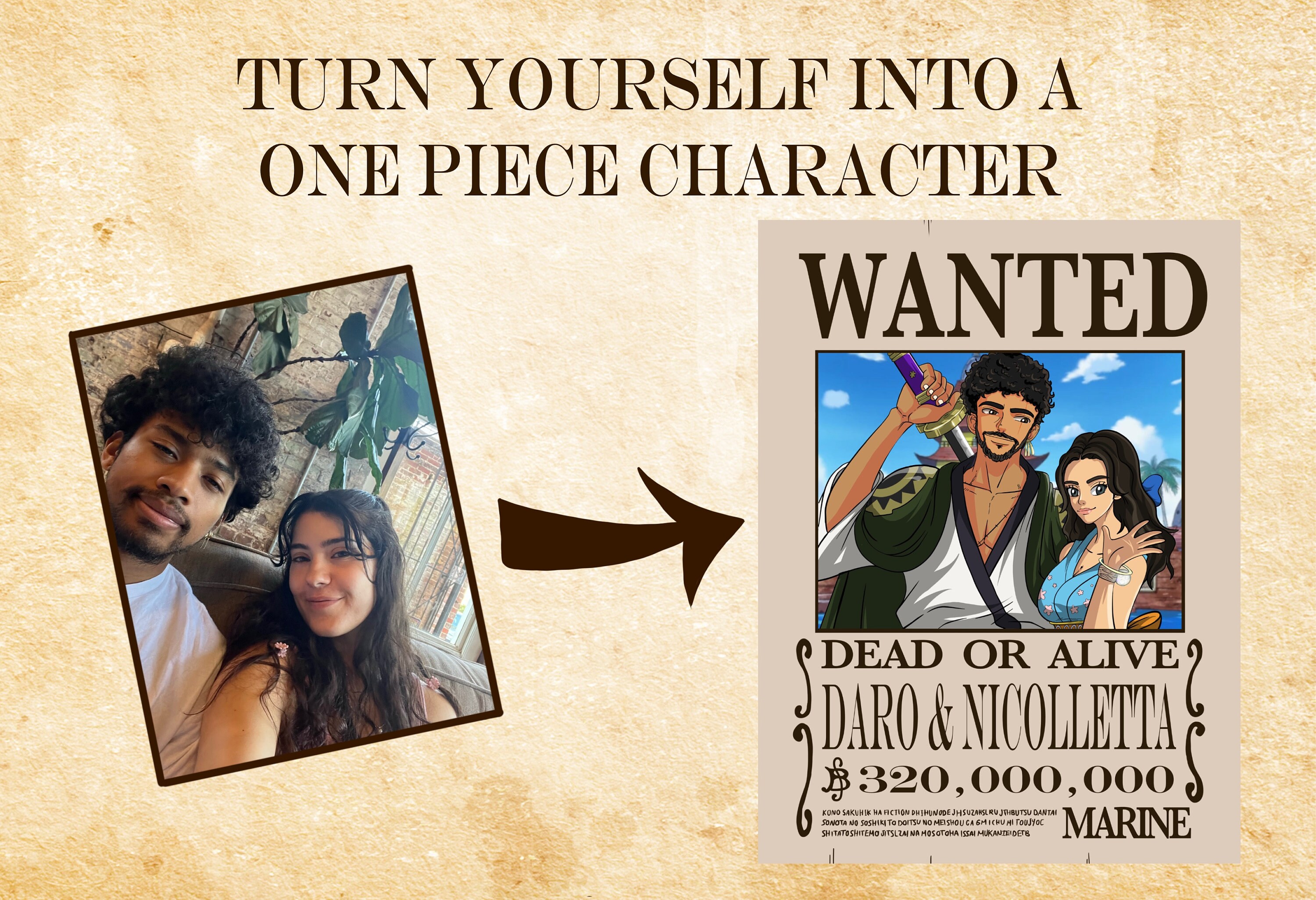 Custom Anime Wanted Poster, Personalized Couples Portrait (digital ...
