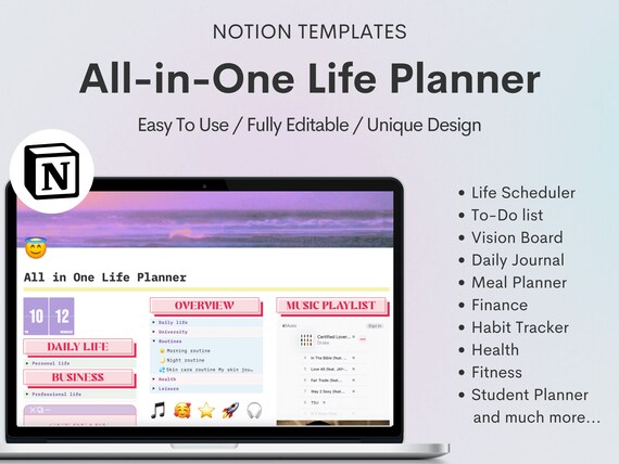 All in One Notion Template Notion Life Planner Notion - Etsy