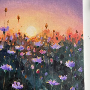 Original Sunset Wildflower Acrylic Painting - 14x14 - Etsy