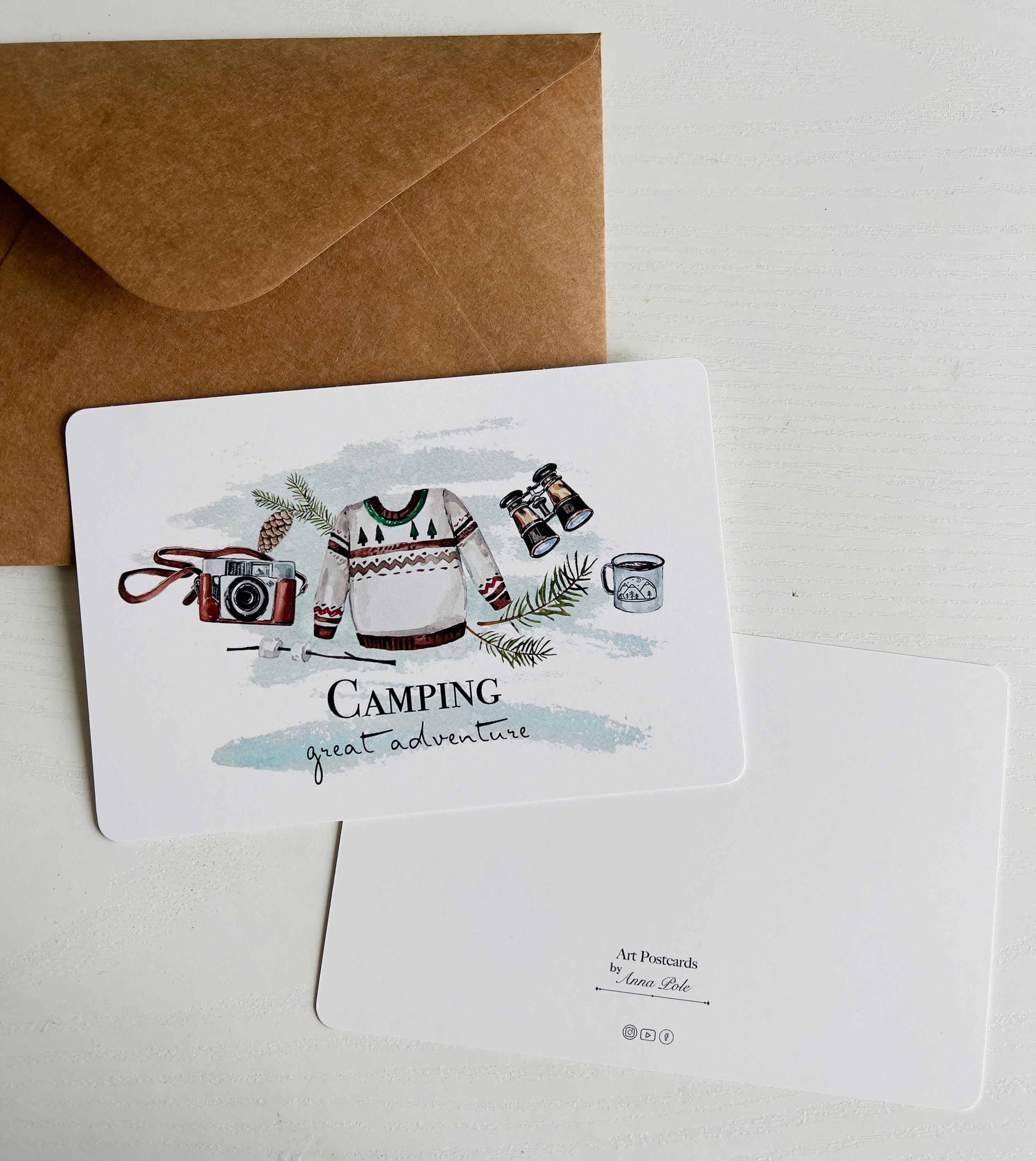Camping Postcards, Good Vibes, Go to the Mountains, Forest , Watercolor ...