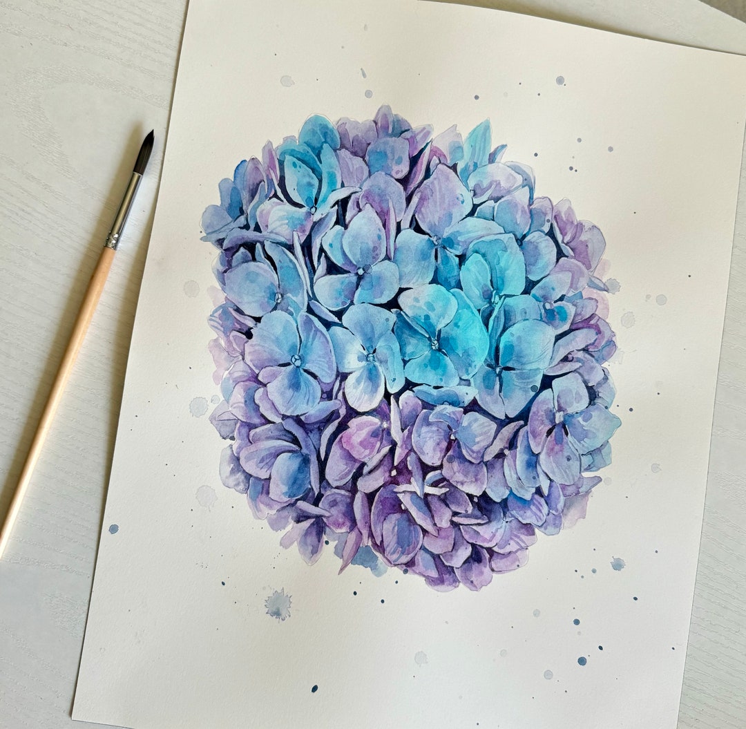 Hand-painted Hydrangeas Flowers, Watercolor Painting, Floral Art, Wall ...