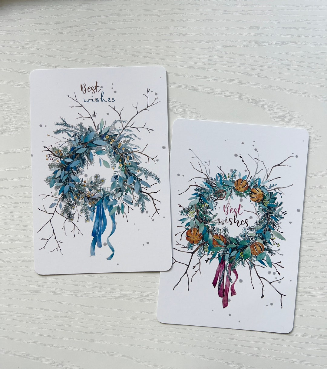 Watercolor Best Wishes Postcards, Floral Wreath, Winter Mood - Etsy