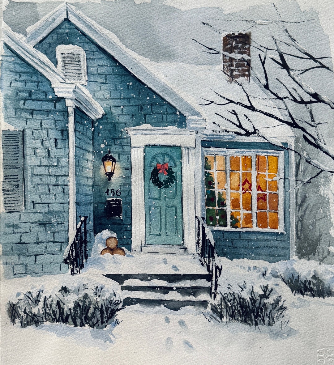 Christmas Winter ,handpainted Original Watercolor Art , Wall Art Snowy ...