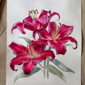 Original Hand-painted Lilies Watercolor Painting: Floral Wall Art - Etsy