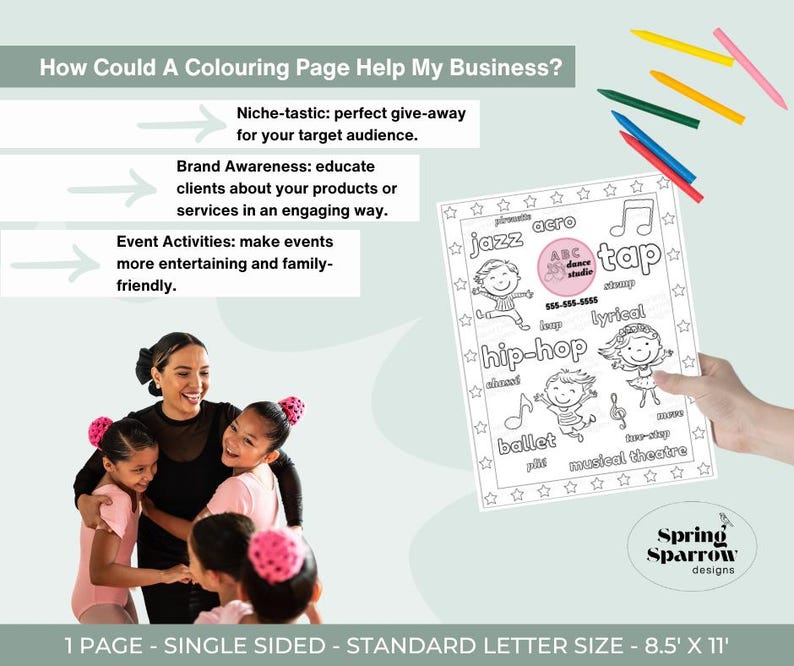 Dance School Studio Colouring Activity Page for Small Businesses Ballet ...