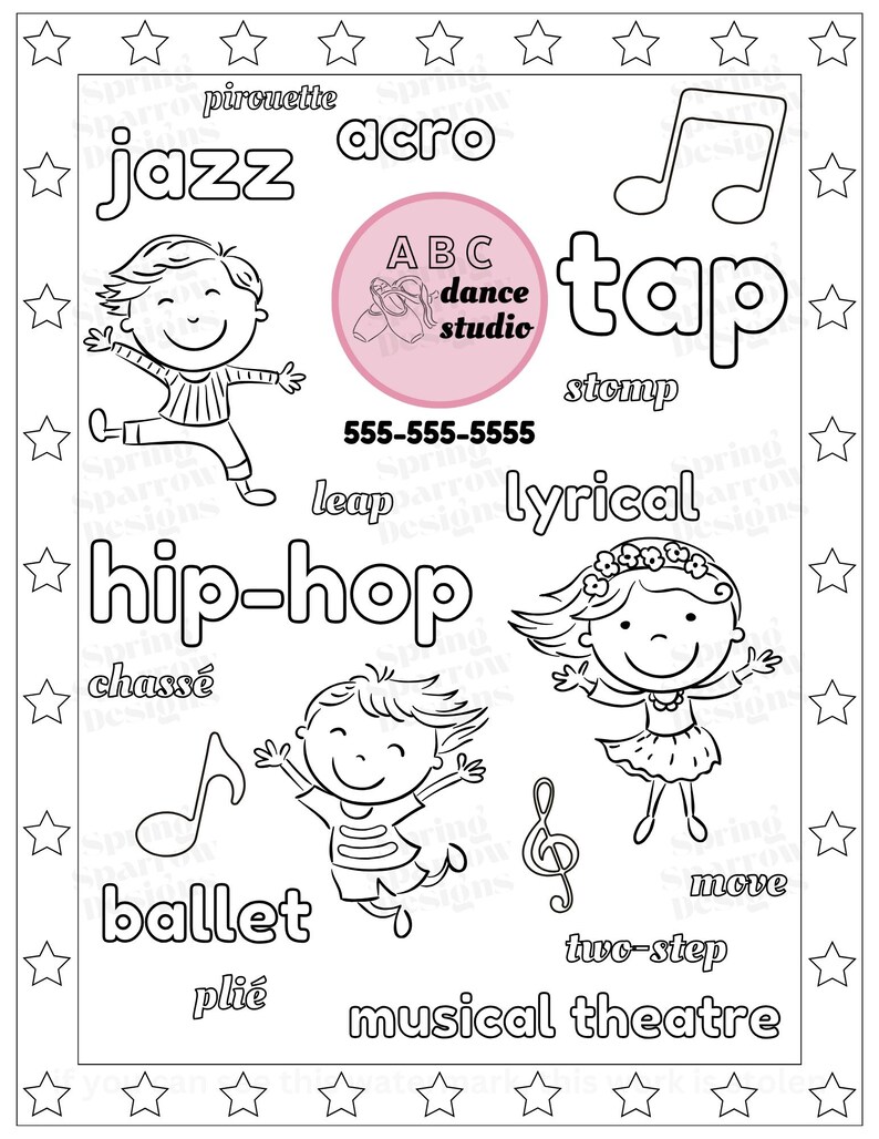 Dance School Studio Colouring Activity Page for Small Businesses Ballet ...