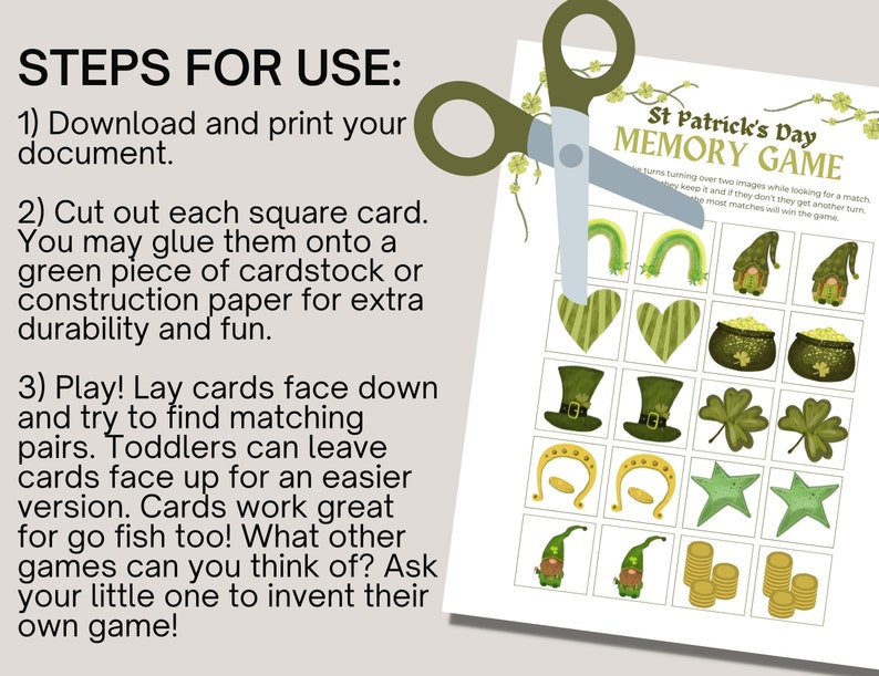 Printable St Patrick's Day Memory Matching Card Game, St Patty's Day ...
