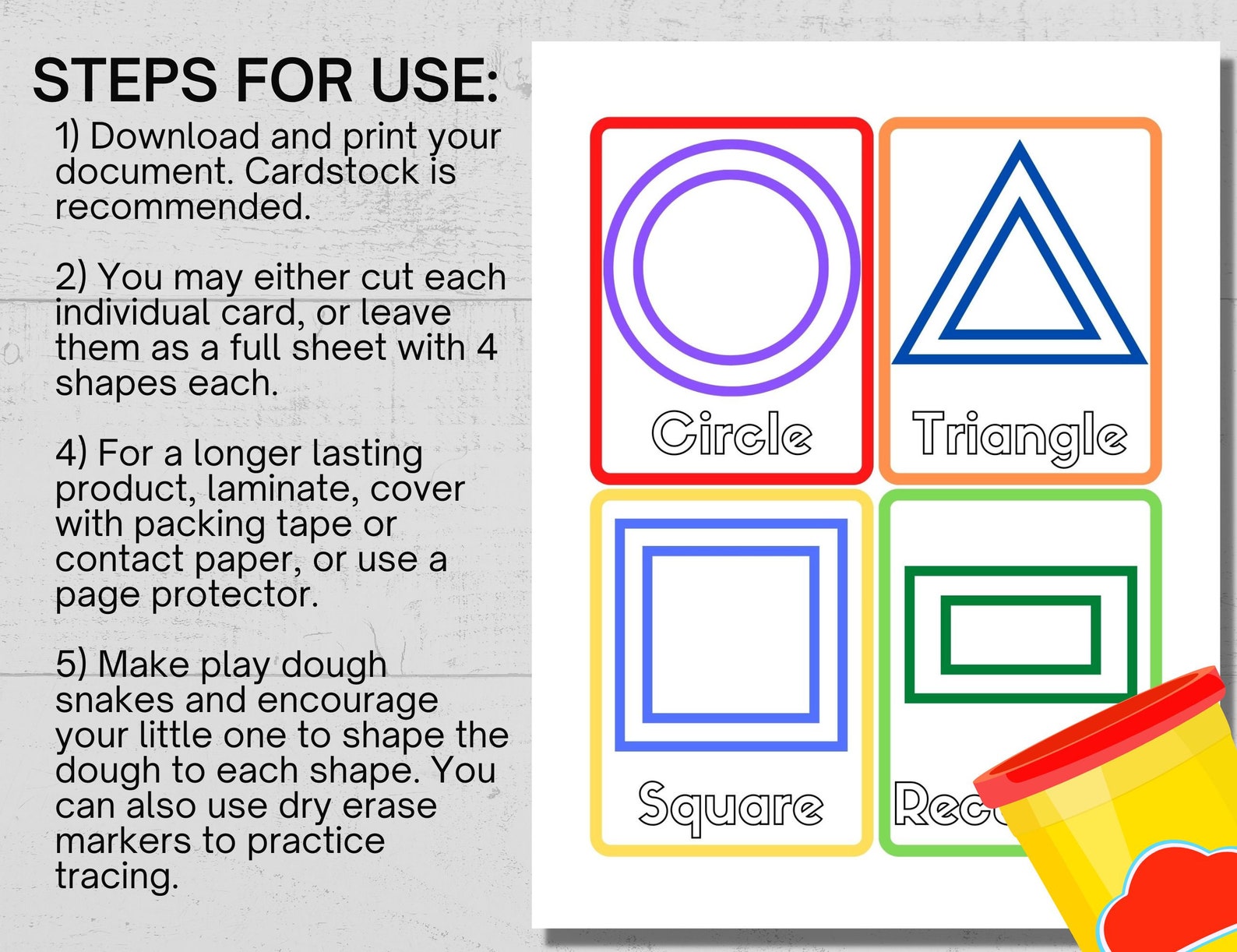 Printable Shape Play Dough Mats and Dry Erase Shape Recognition ...