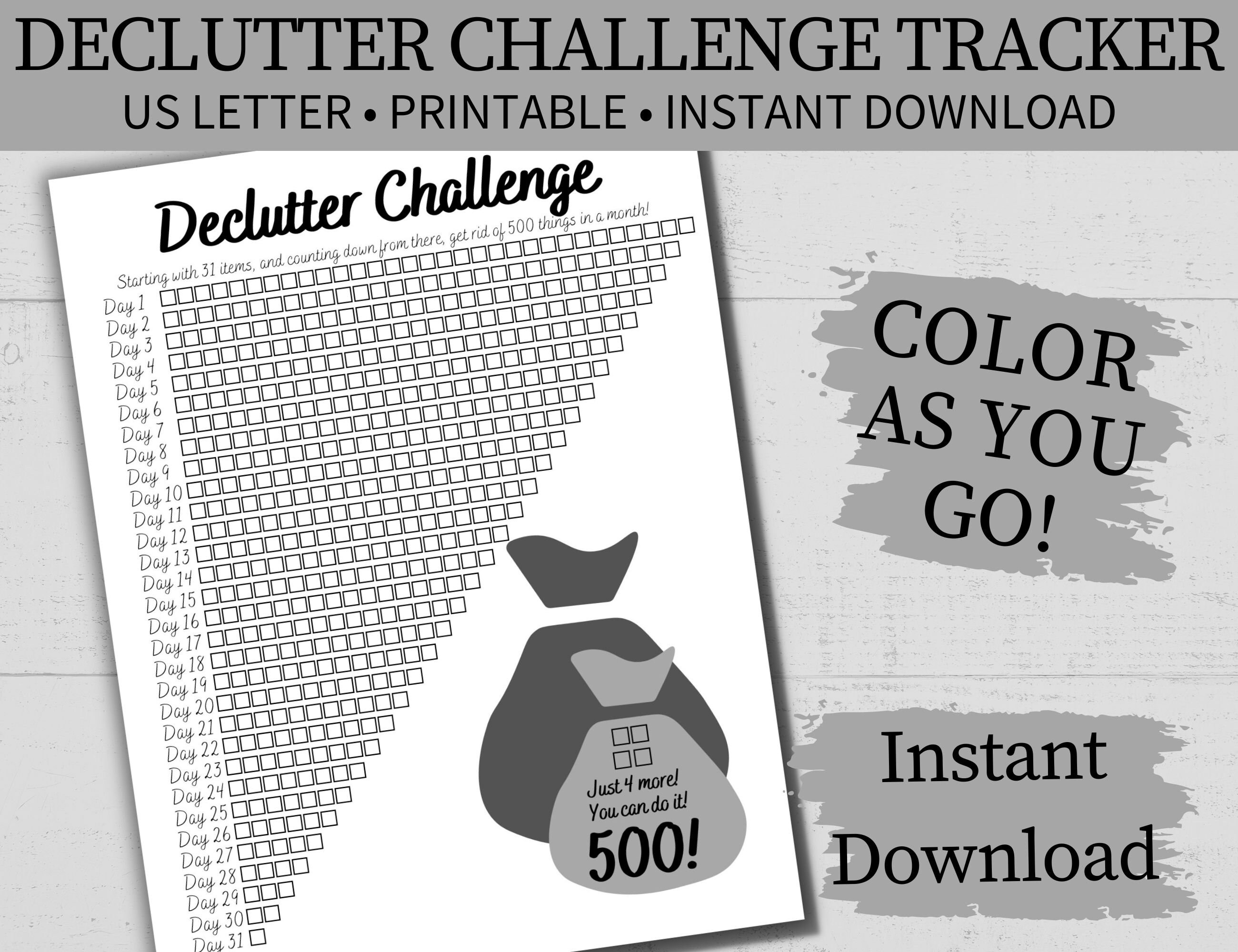 Printable Declutter Challenge Tracker, 31 Day Minimalist Challenge ...