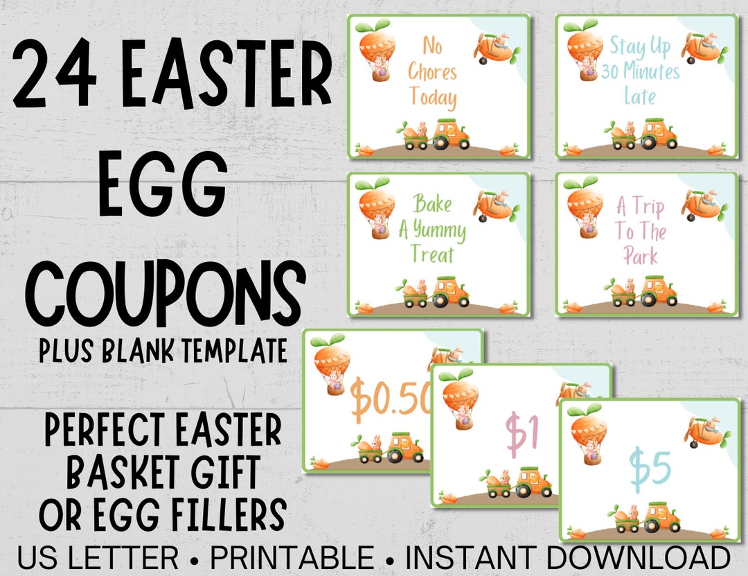 Printable Easter Egg Coupons, Easter Egg Filler, Easter Gift for Kids ...