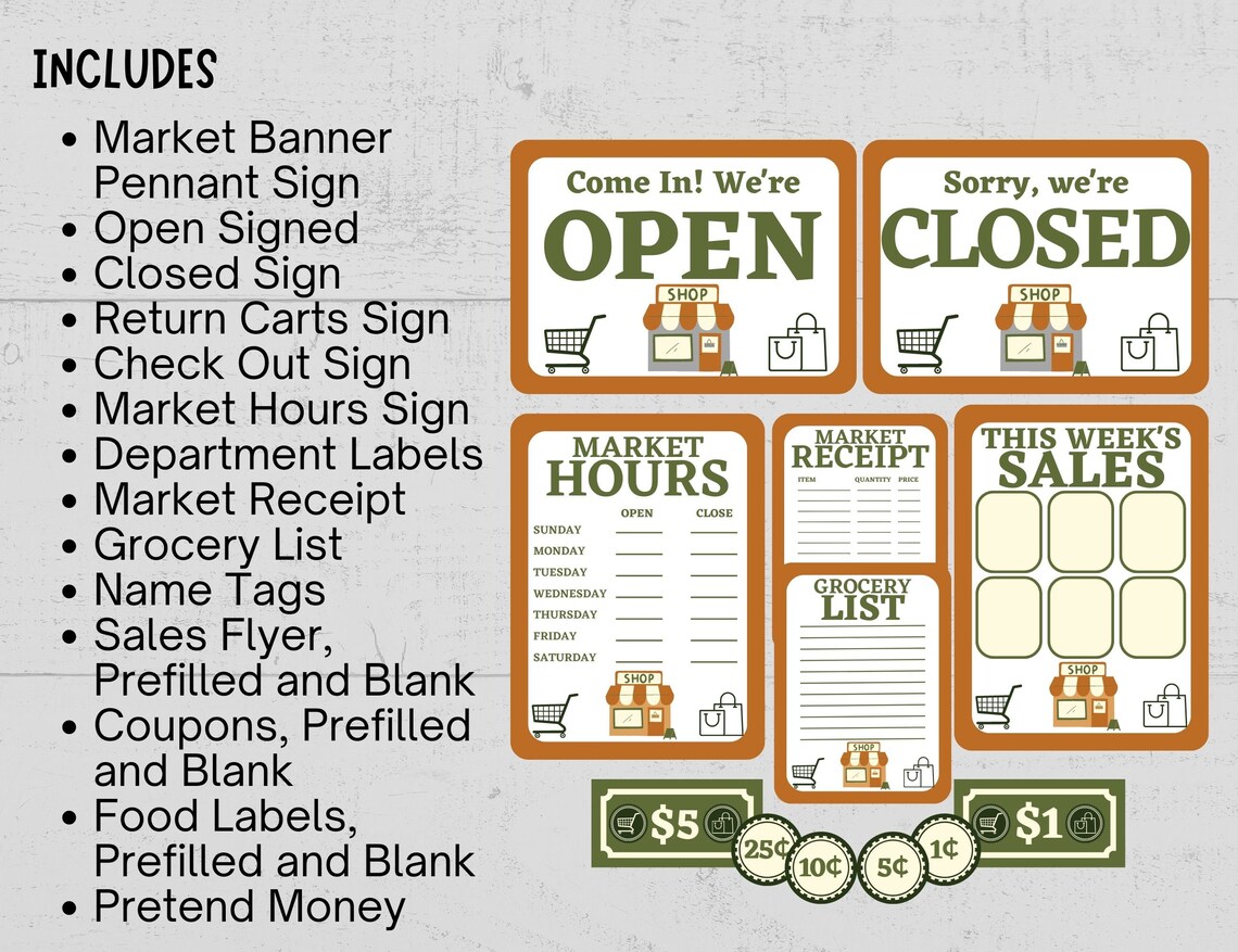 Pretend Play Grocery Market Printable Bundle, Grocery Store Dramatic ...