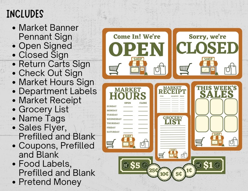 Pretend Play Grocery Market Printable Bundle, Grocery Store Dramatic ...