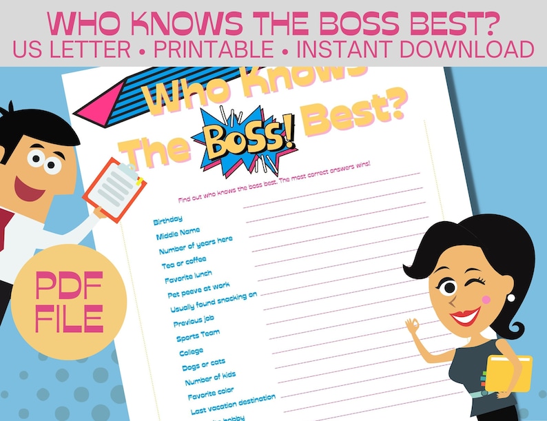 Printable Office Party Game, Who Knows the Boss Best Activity for Work ...