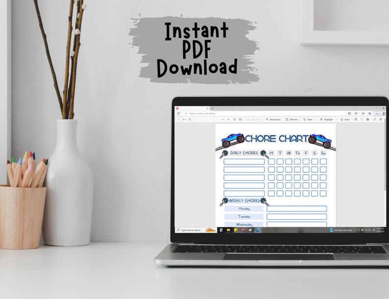 Monster Truck Chore Chart for Kids, Printable Responsibility Tracker ...