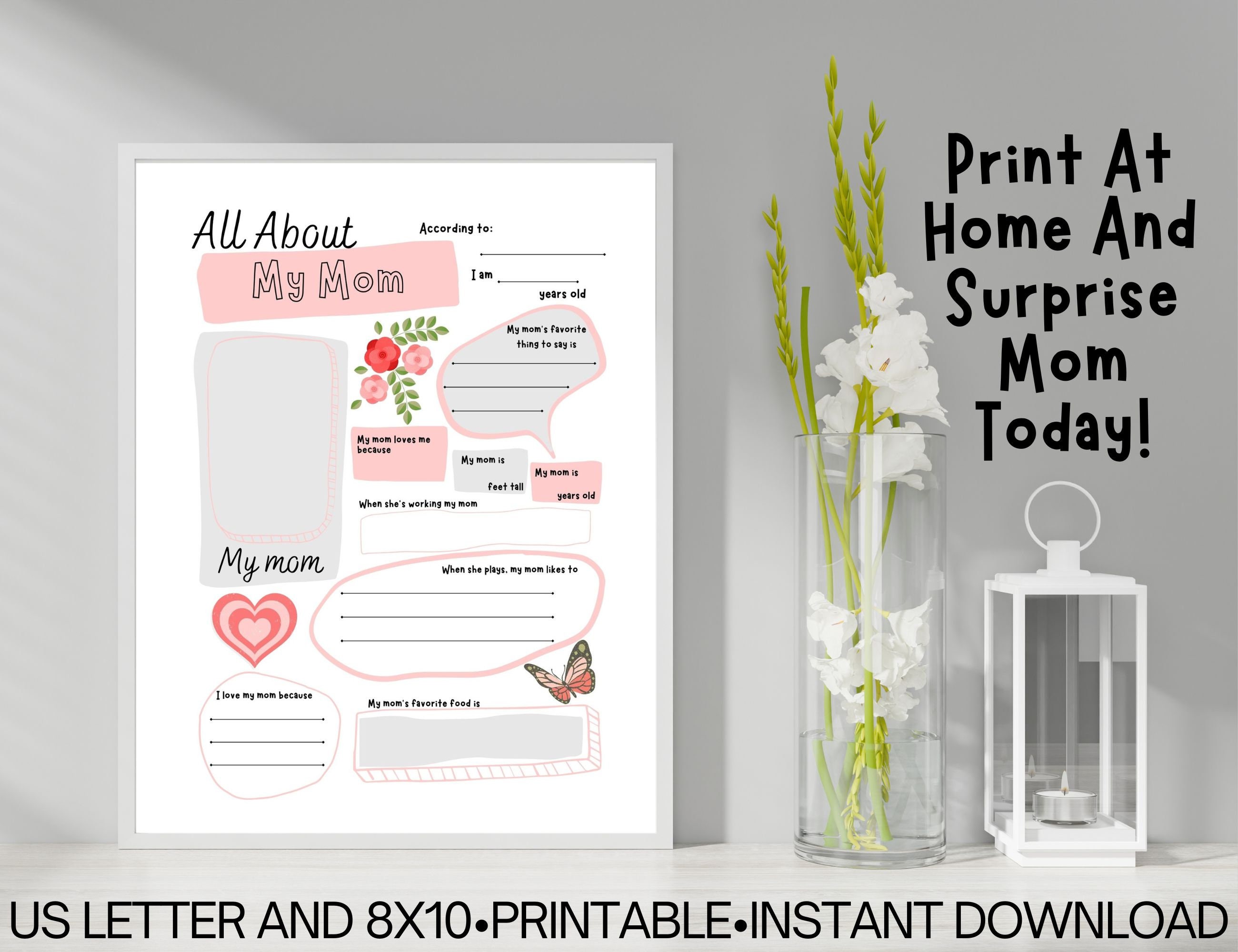 All About Mom, Printable Mother's Day Gift, DIY Present for Mom, Mother ...