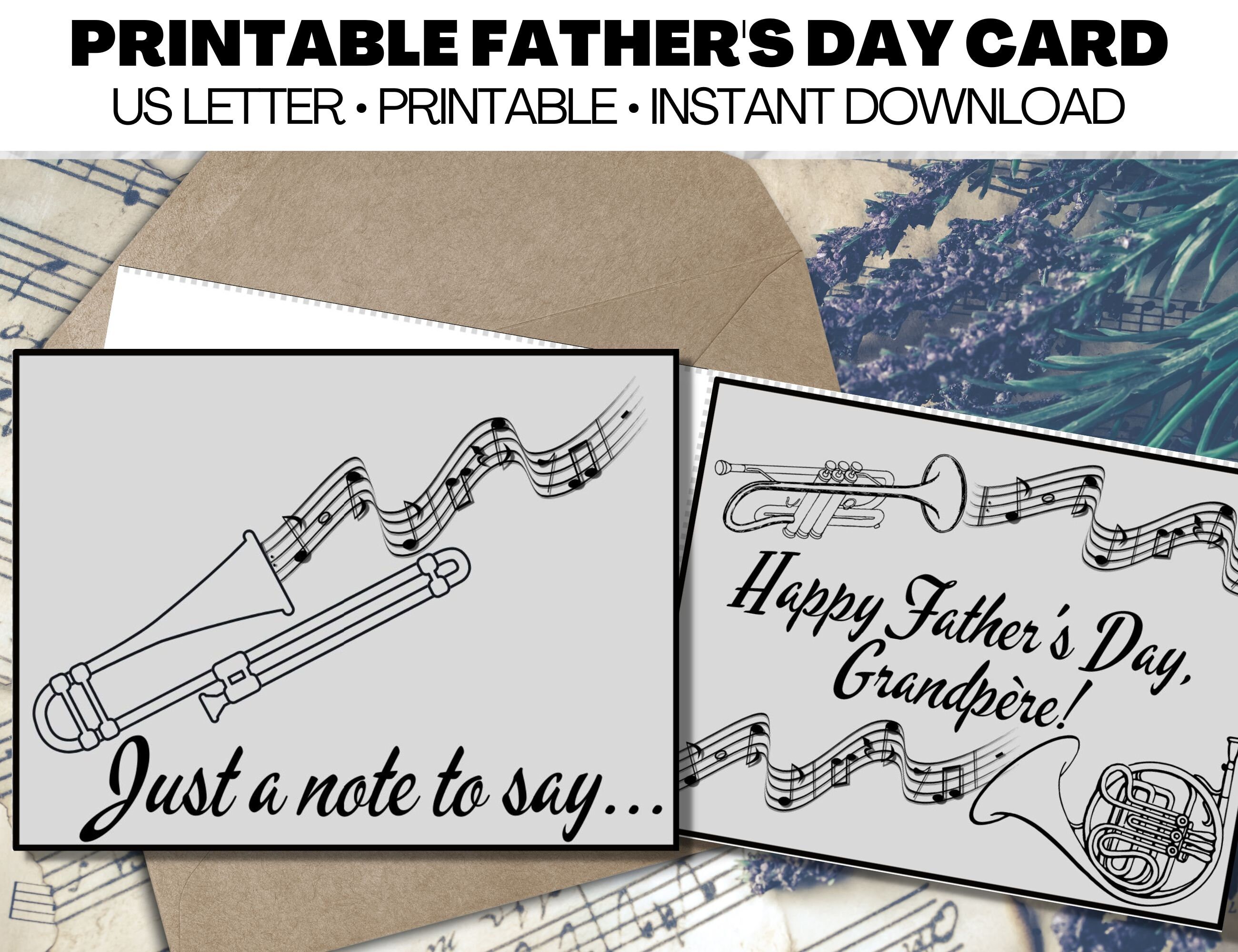 Printable Grandpere Father's Day Card, Last Minute Card for Musical ...