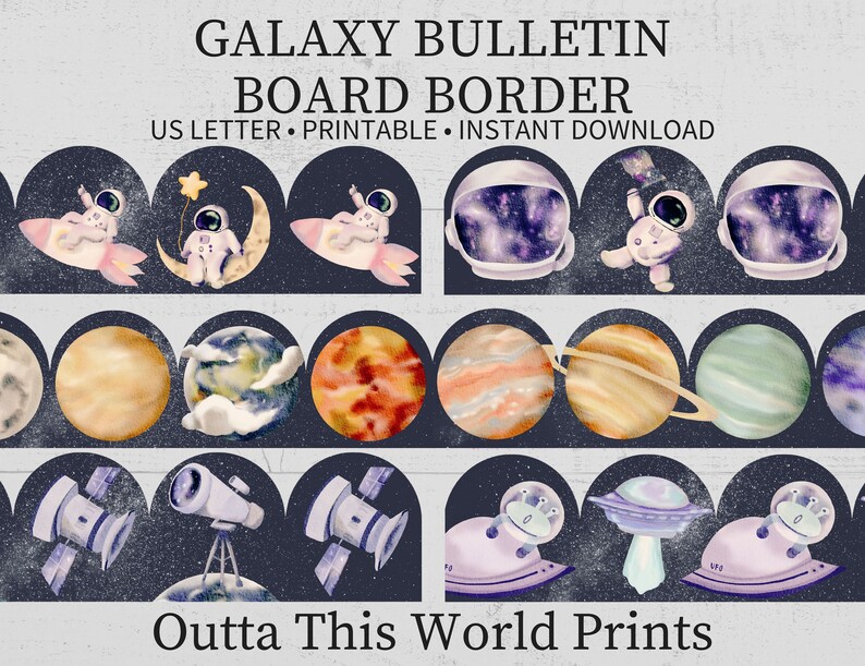 Classroom Bulletin Board Border Kit, Printable Boho Outer Space ...