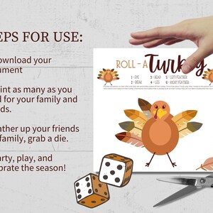 Printable Roll A Turkey Game, Thanksgiving Dice Game, Roll A Dice Game ...