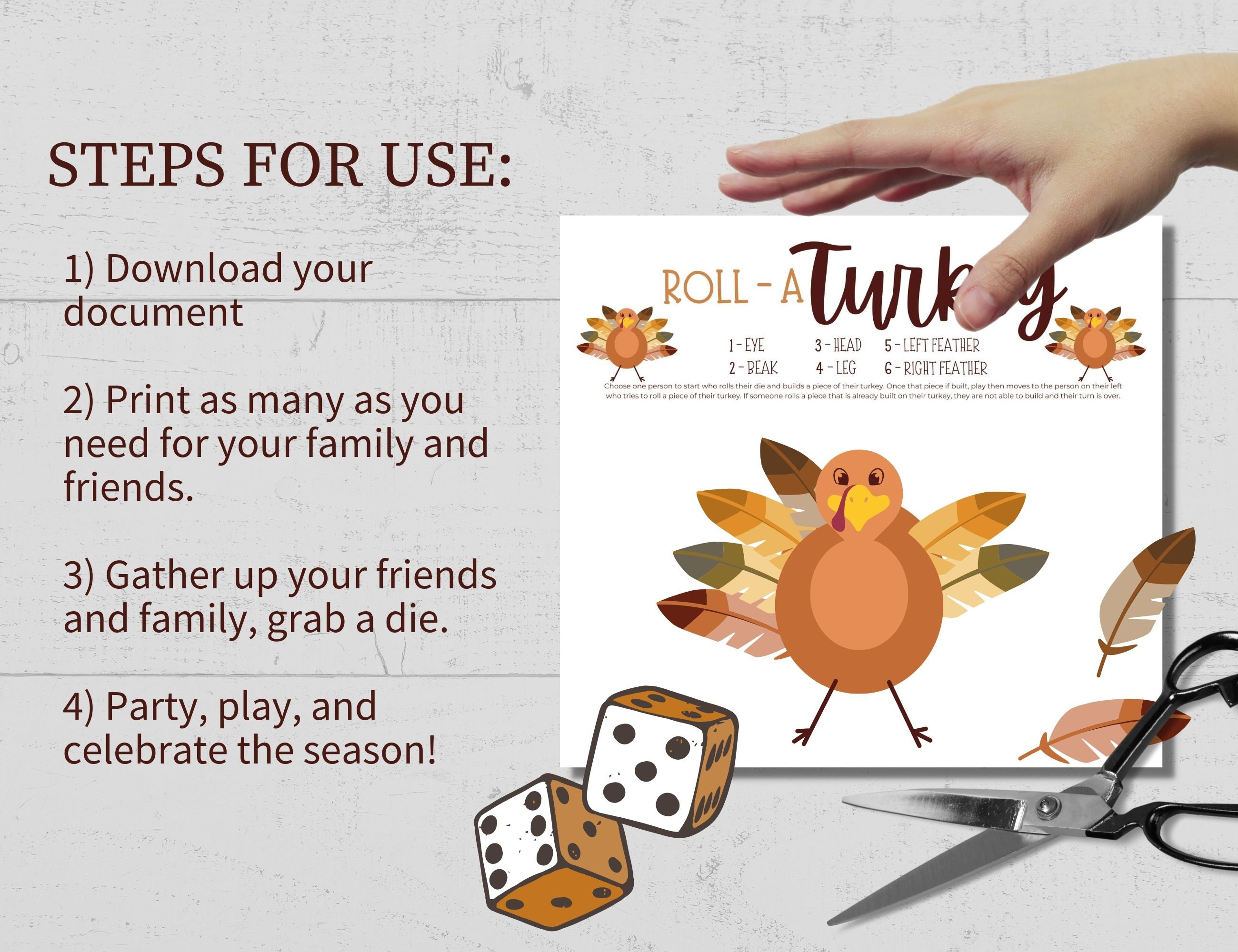 Printable Roll A Turkey Game, Thanksgiving Dice Game, Roll A Dice Game ...