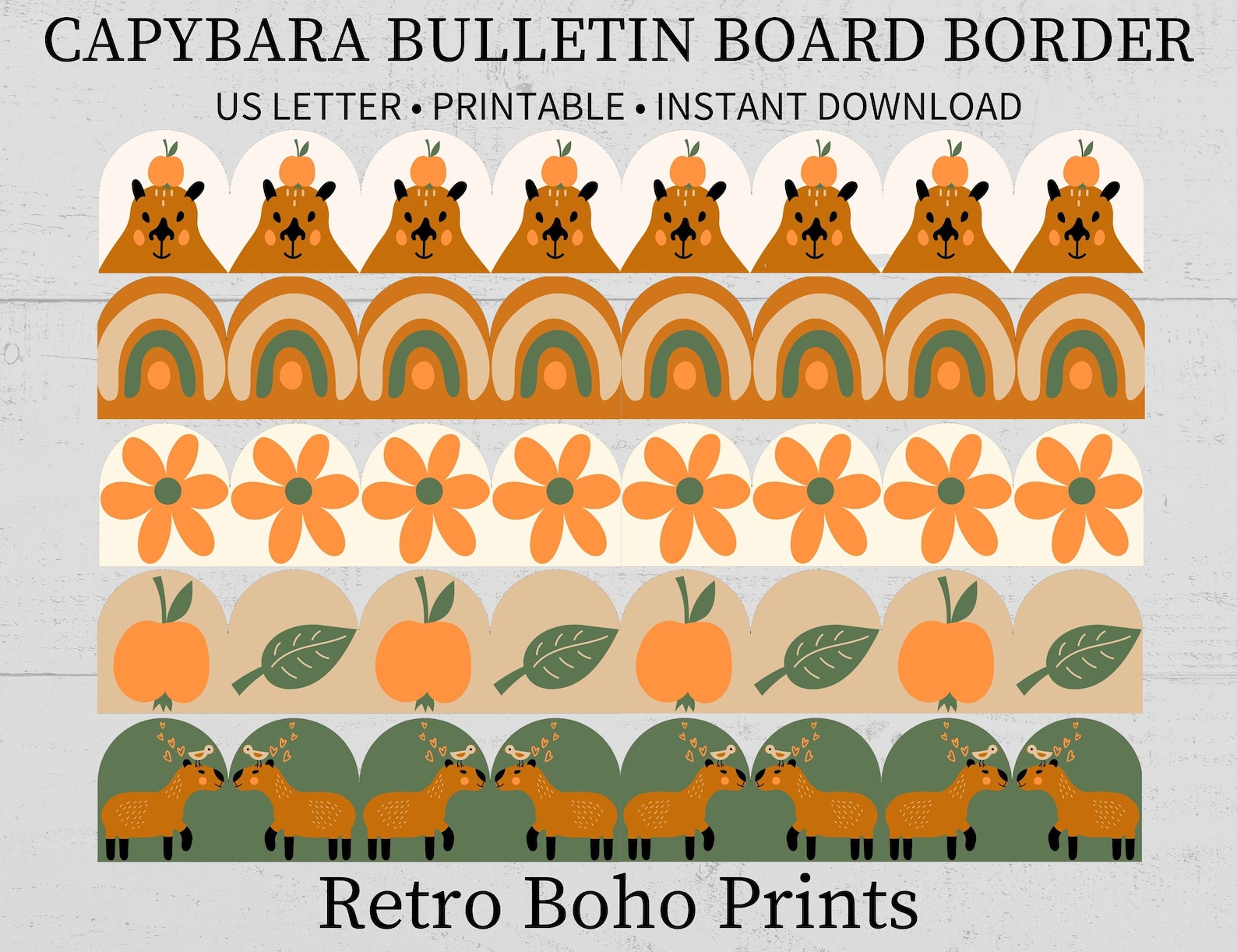 Capybara Classroom Bulletin Board Border Kit, Printable Boho Retro ...