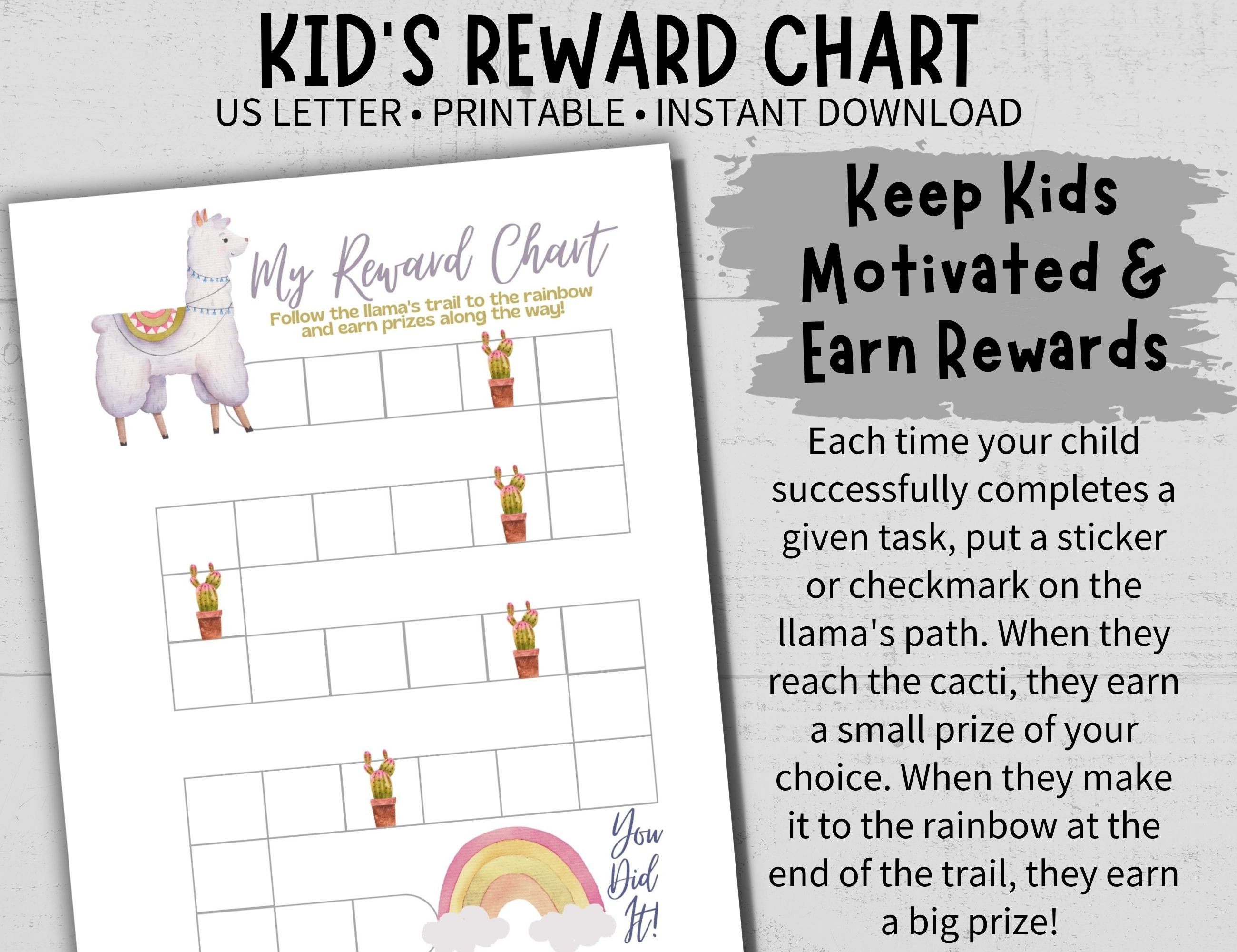 Printable Llama Reward Chart for Kids, Boho Responsibility and Routine ...