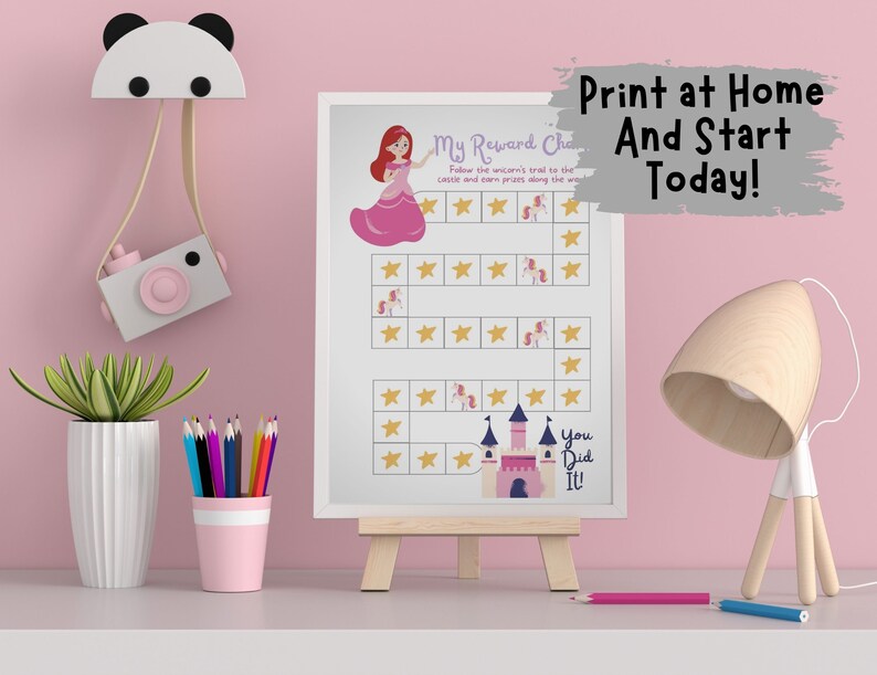 Princess & Unicorn Reward Chart for Kids, Printable Responsibility and ...