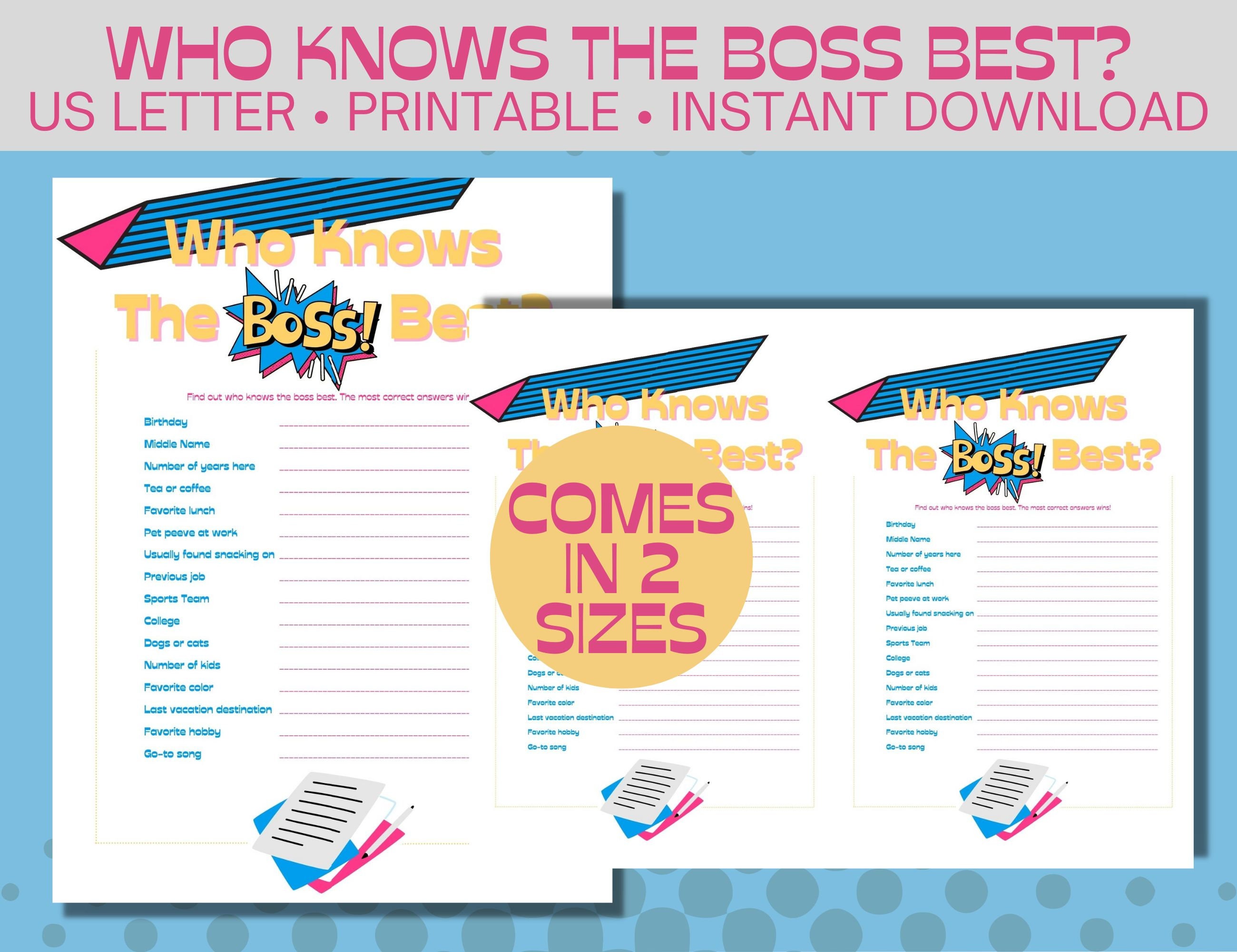 Printable Office Party Game, Who Knows the Boss Best Activity for Work ...