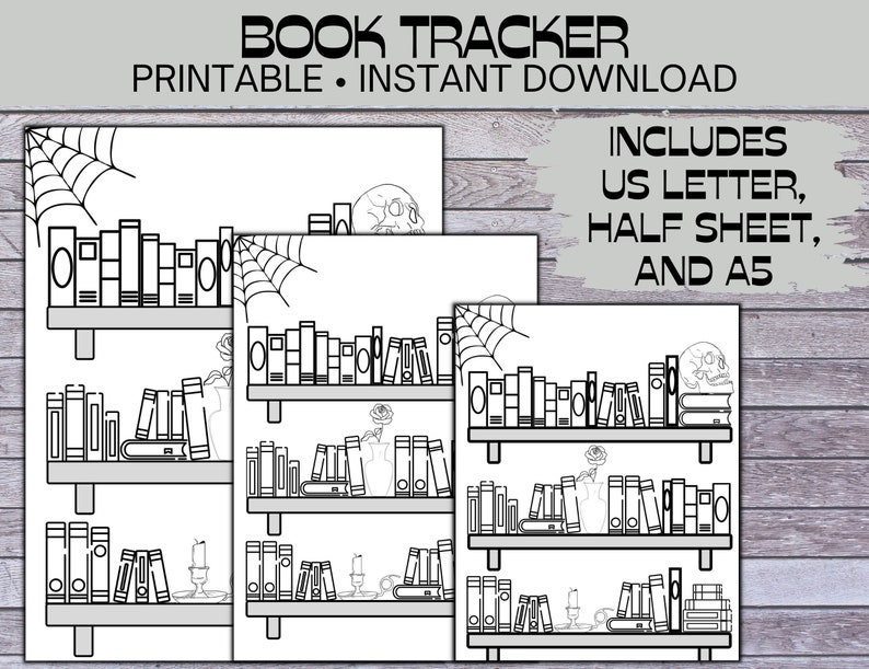Printable Gothic Book Tracker, Coloring Bookshelf Goal Tracker, US ...