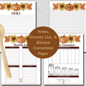 Printable Recipe Planner Book, Thanksgiving Recipe Cards, Thanksgiving ...