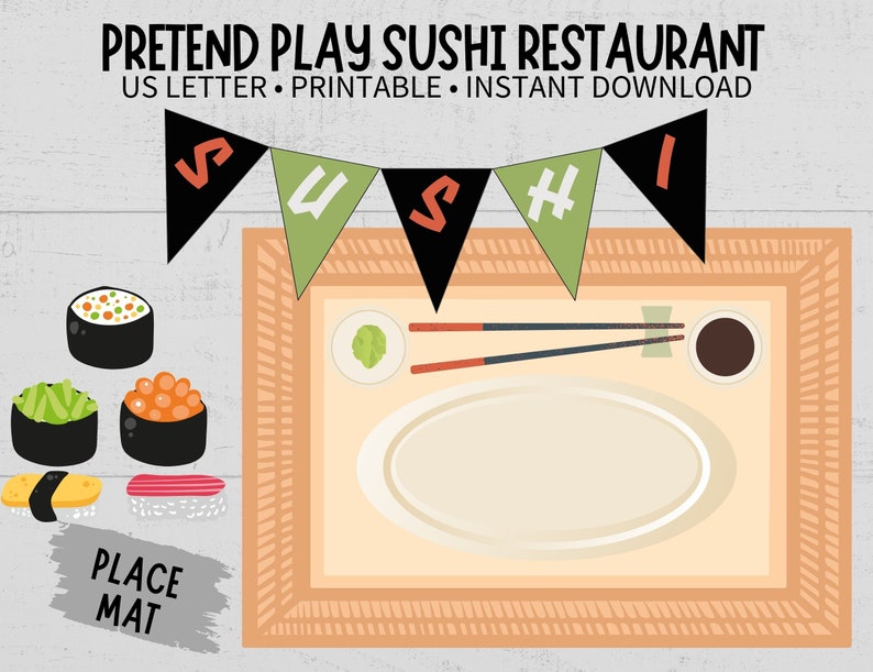 Pretend Play Sushi Restaurant Printable Bundle, Kitchen Dramatic Play ...