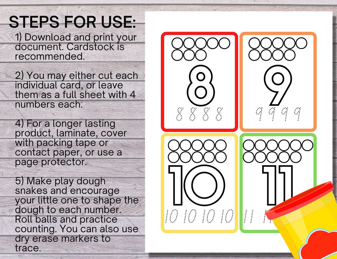 Printable Counting 0-20 Play Dough Mats Dry Erase Number - Etsy