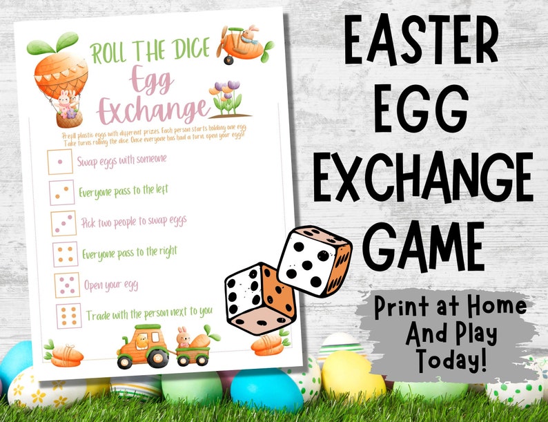 Printable Easter Egg Exchange Game, Easter Dice Game, Easter Party Game ...