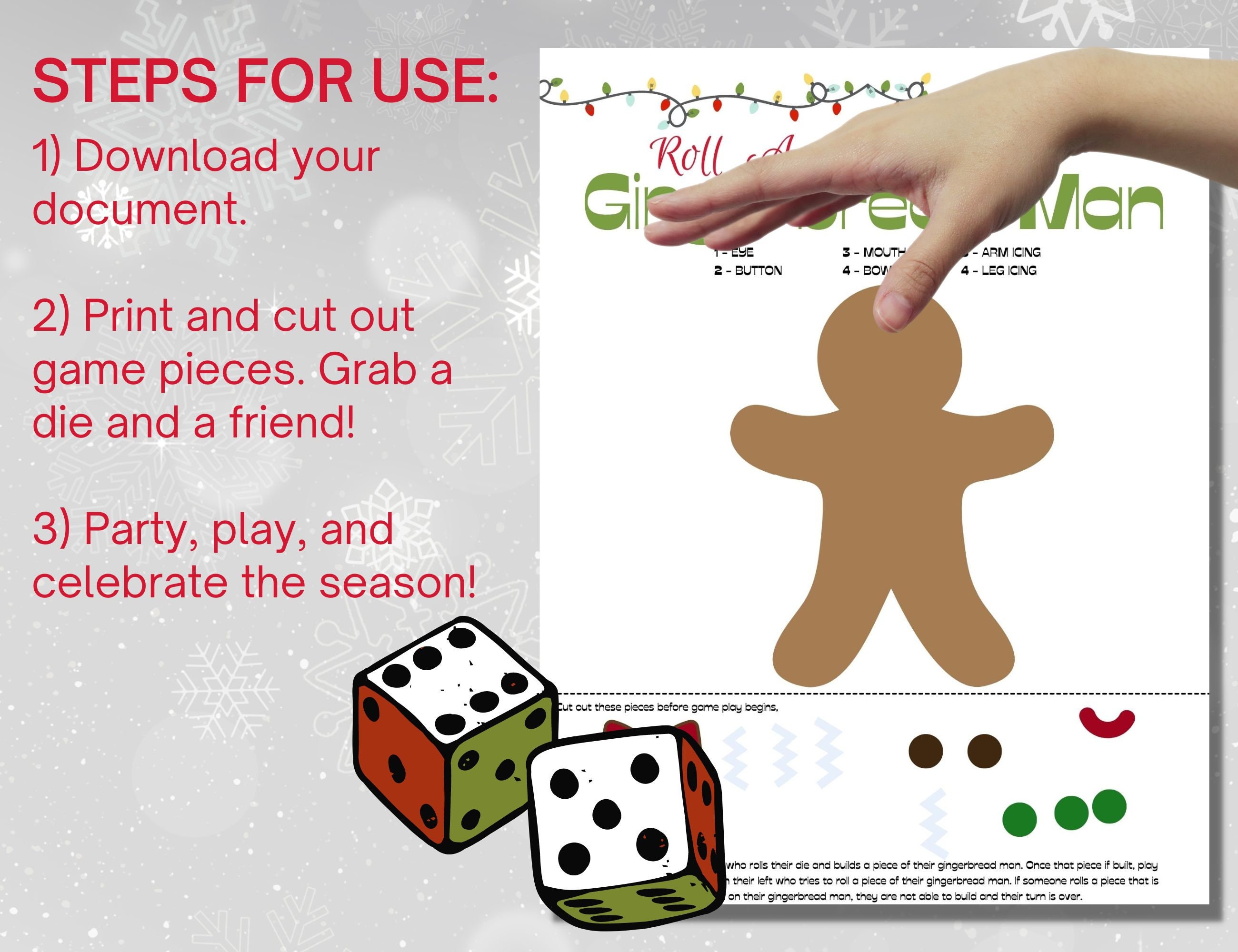 Printable Christmas Dice Game Roll A Gingerbread Holiday - Etsy
