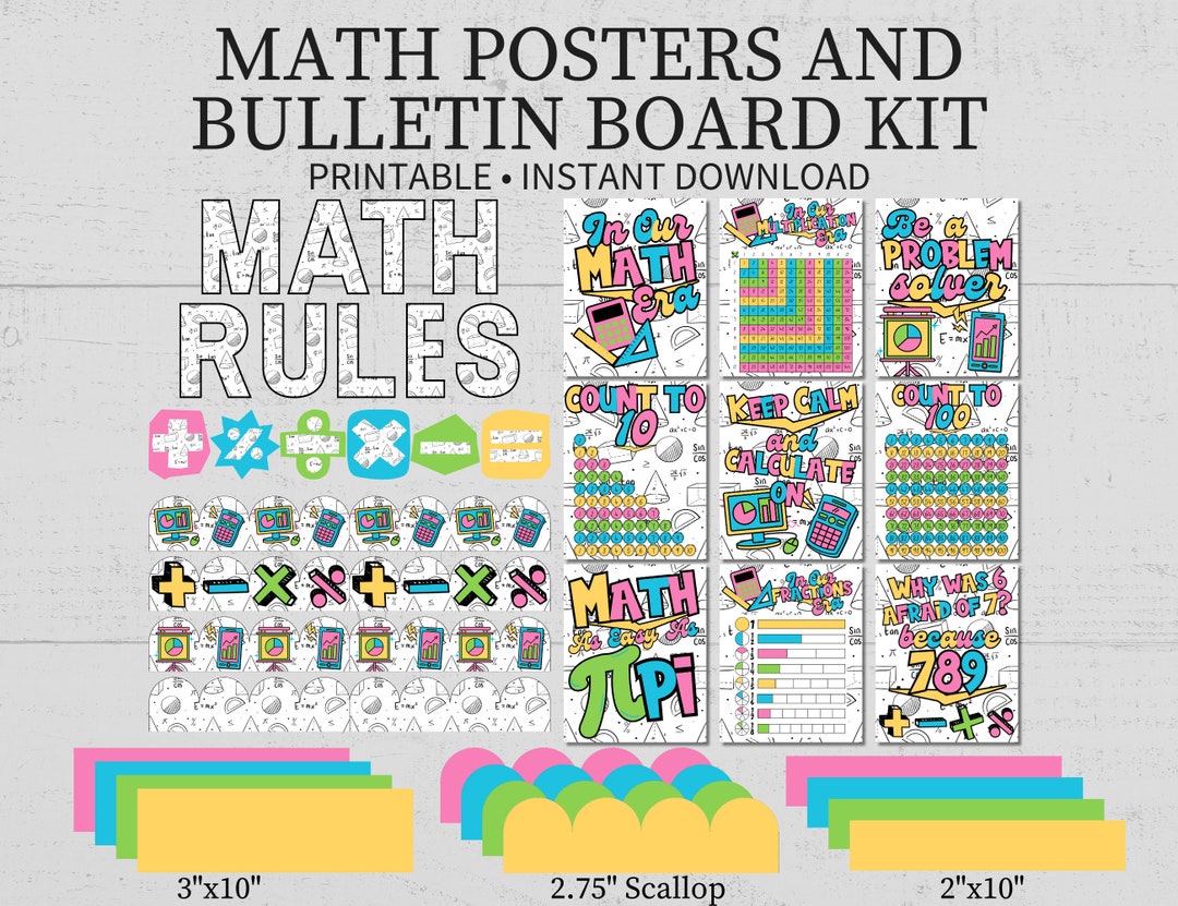 Math Classroom Bulletin Board Border Kit, Printable Retro Math ...