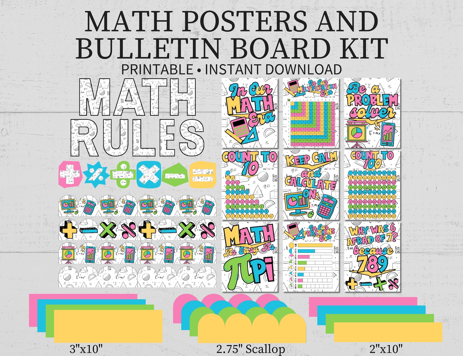 Math Classroom Bulletin Board Border Kit, Printable Retro Math ...