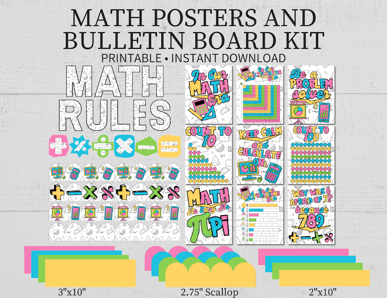 Math Classroom Bulletin Board Border Kit, Printable Retro Math ...